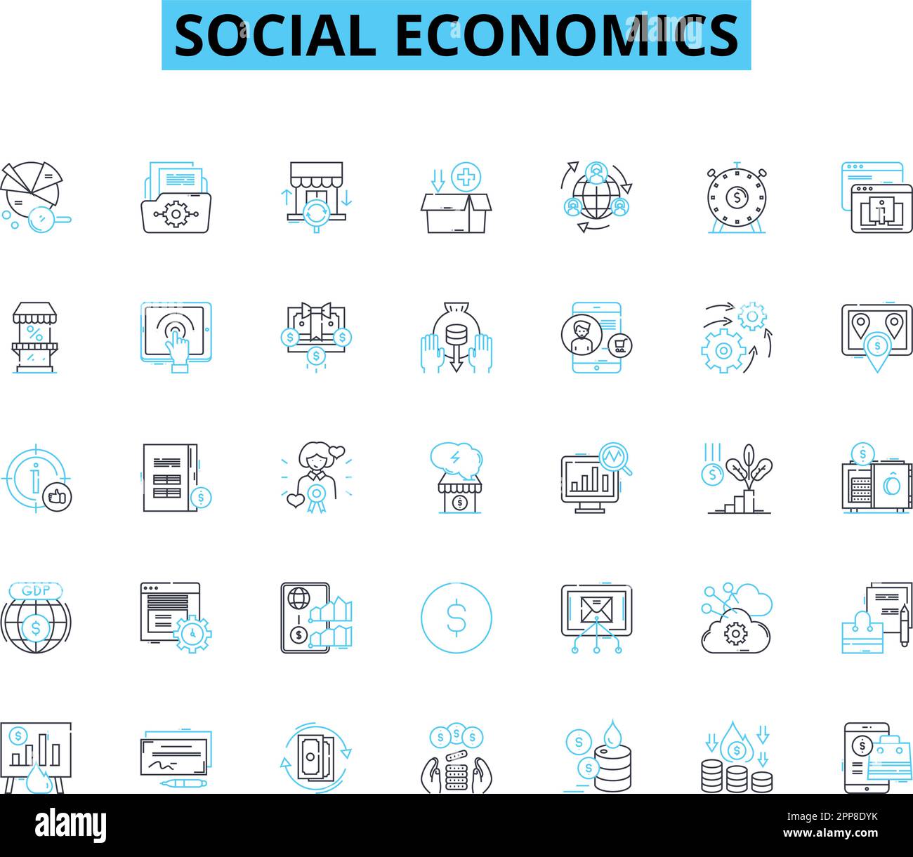 Social Economics Linear Icons Set Inequality Welfare Capitalism