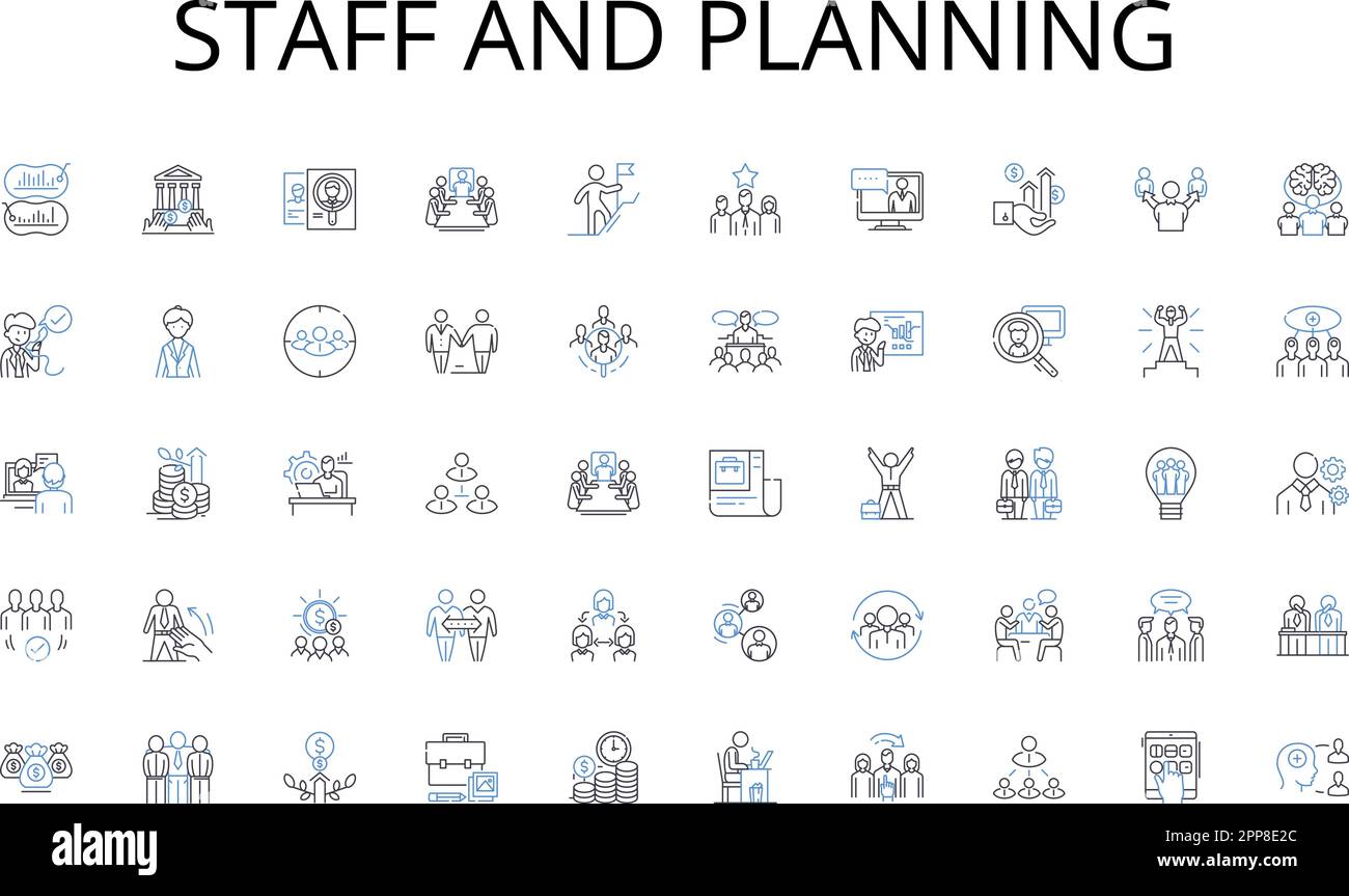 Staff and planning line icons collection. Leadership, Visionary ...