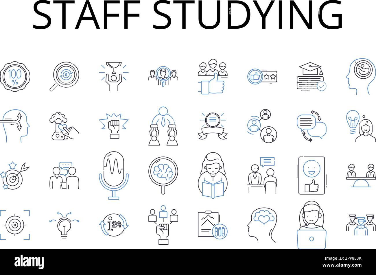 Staff studying line icons collection. Employee learning, Team training ...