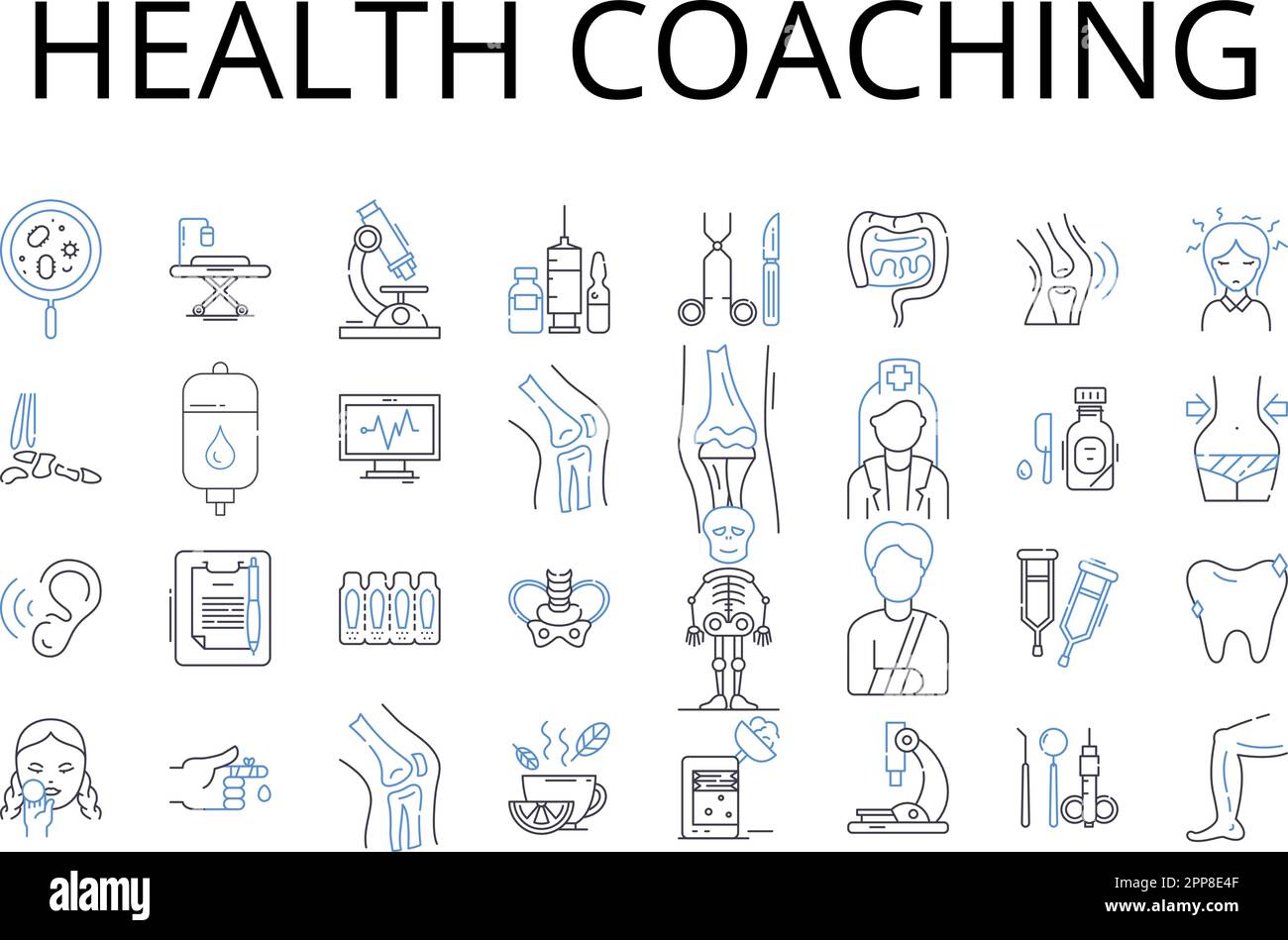 Health coaching line icons collection. Wellness coaching, Personal training, Fitness guidance ...