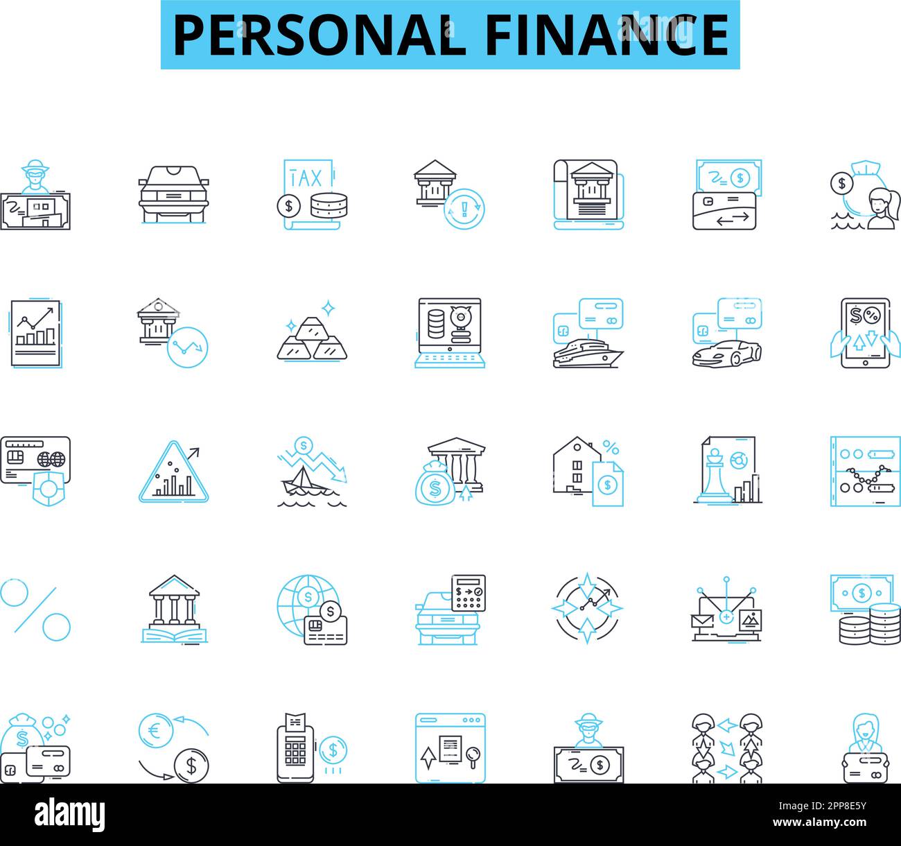 Personal finance linear icons set. Budgeting, Savings, Investment ...