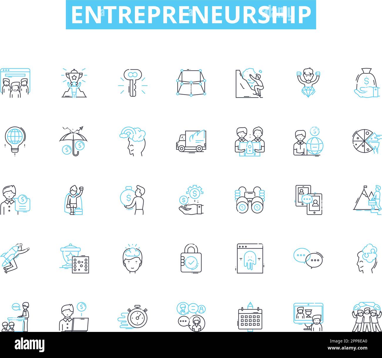 Entrepreneurship linear icons set. Innovation, Risk-taking, Visionary ...