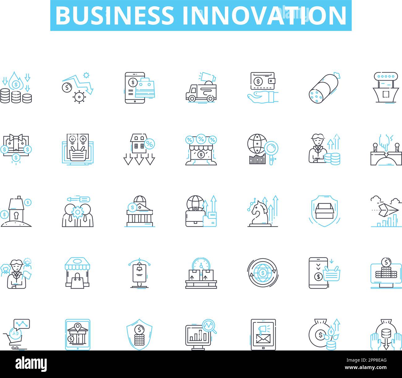 Business innovation linear icons set. Disruption, Creativity, Transformation, Adaptation ...