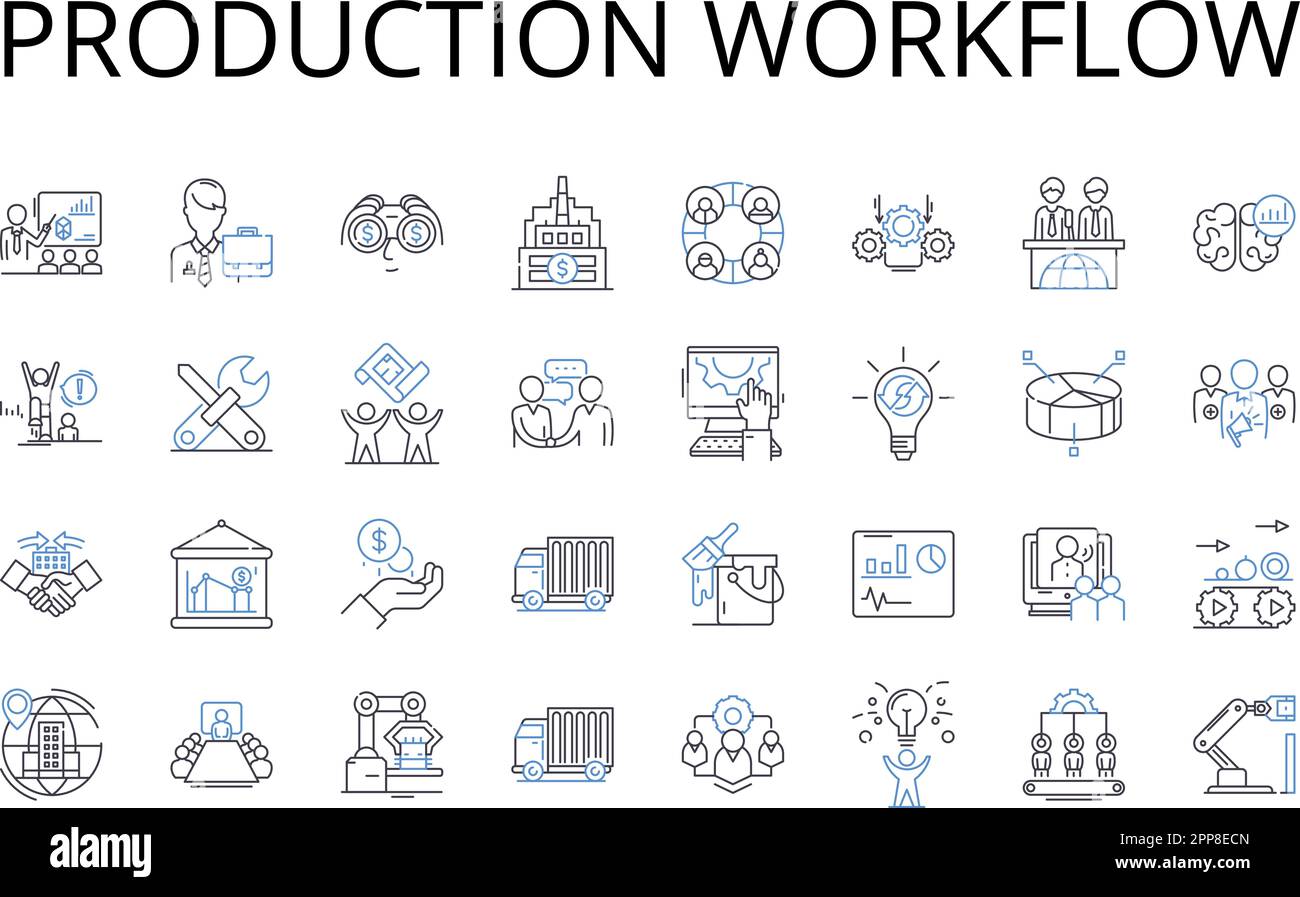 Production Workflow Line Icons Collection Manufacturing Process Design Approach Operational