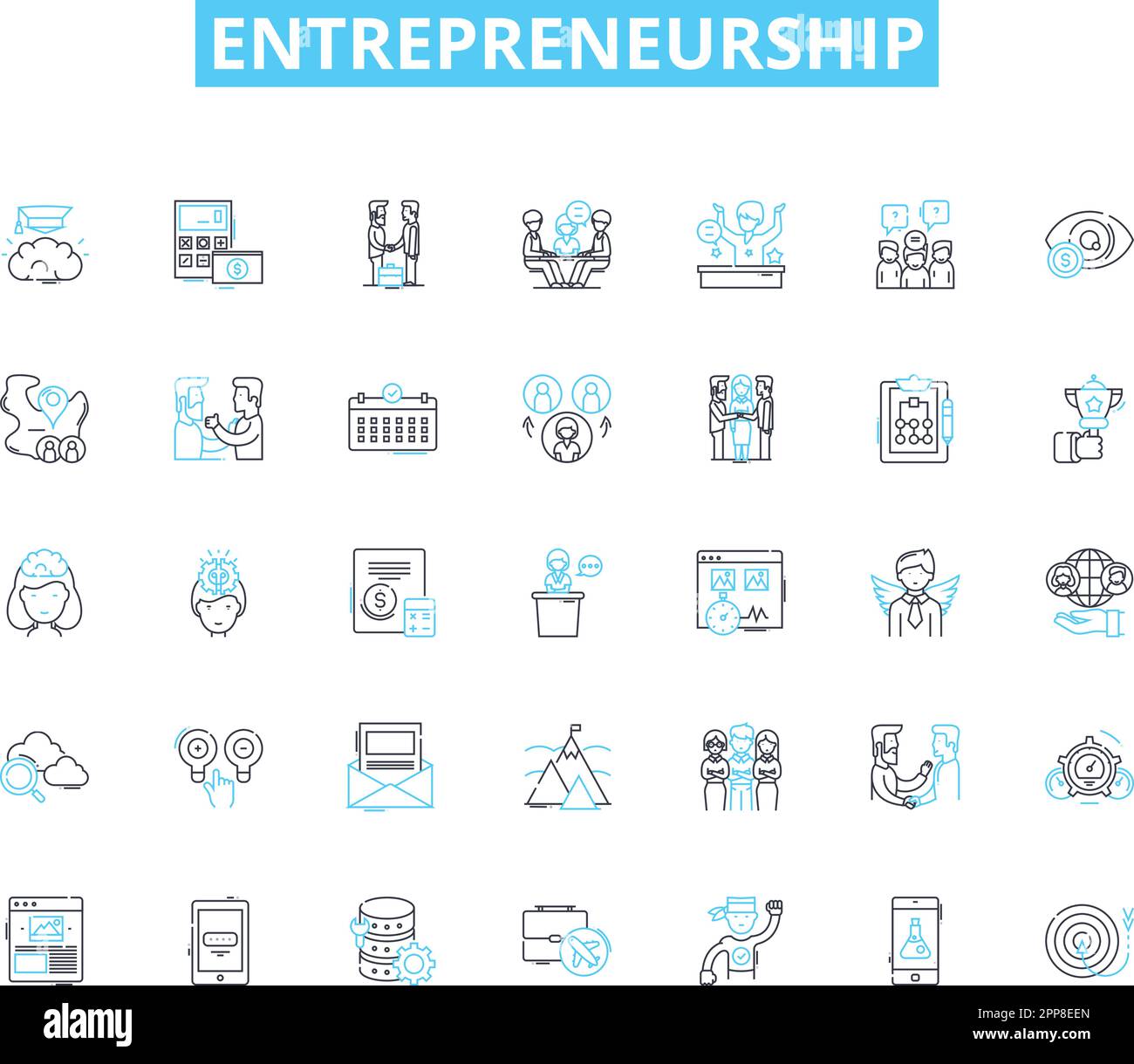 Entrepreneurship linear icons set. Innovation, Risk-taking, Visionary ...