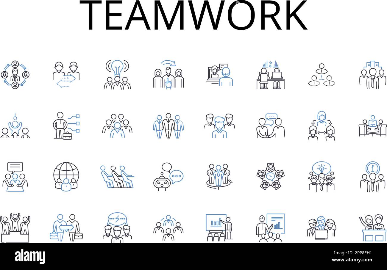 Teamwork Line Icons Collection Collaboration Partnership Alliance Cooperation Synergy