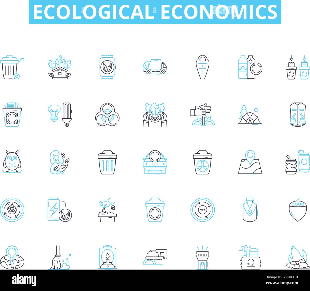 Ecological economics linear icons set. Sustainability, Environment, Economy, Resources, Climate ...