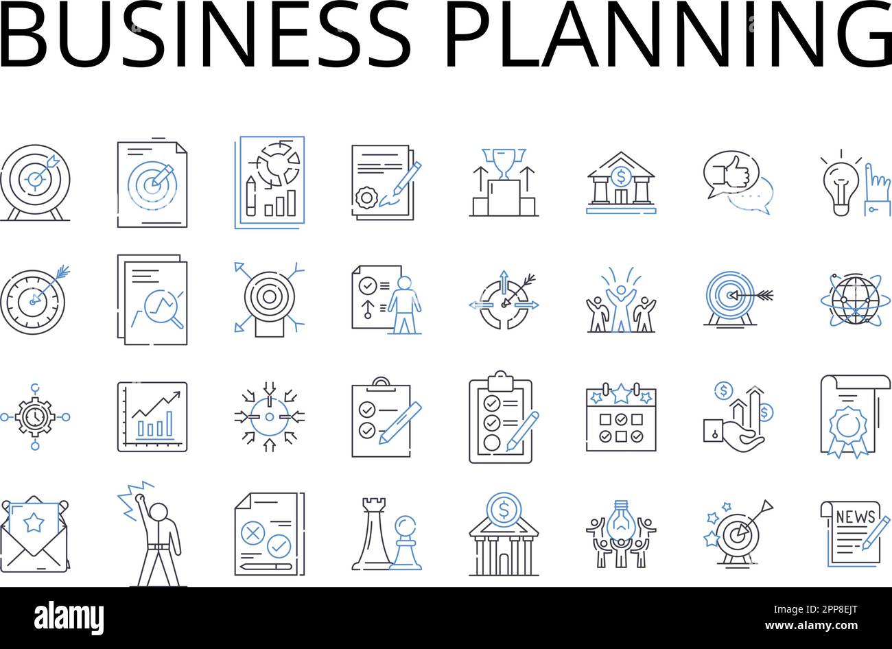Business planning line icons collection. Marketing strategy, Financial ...