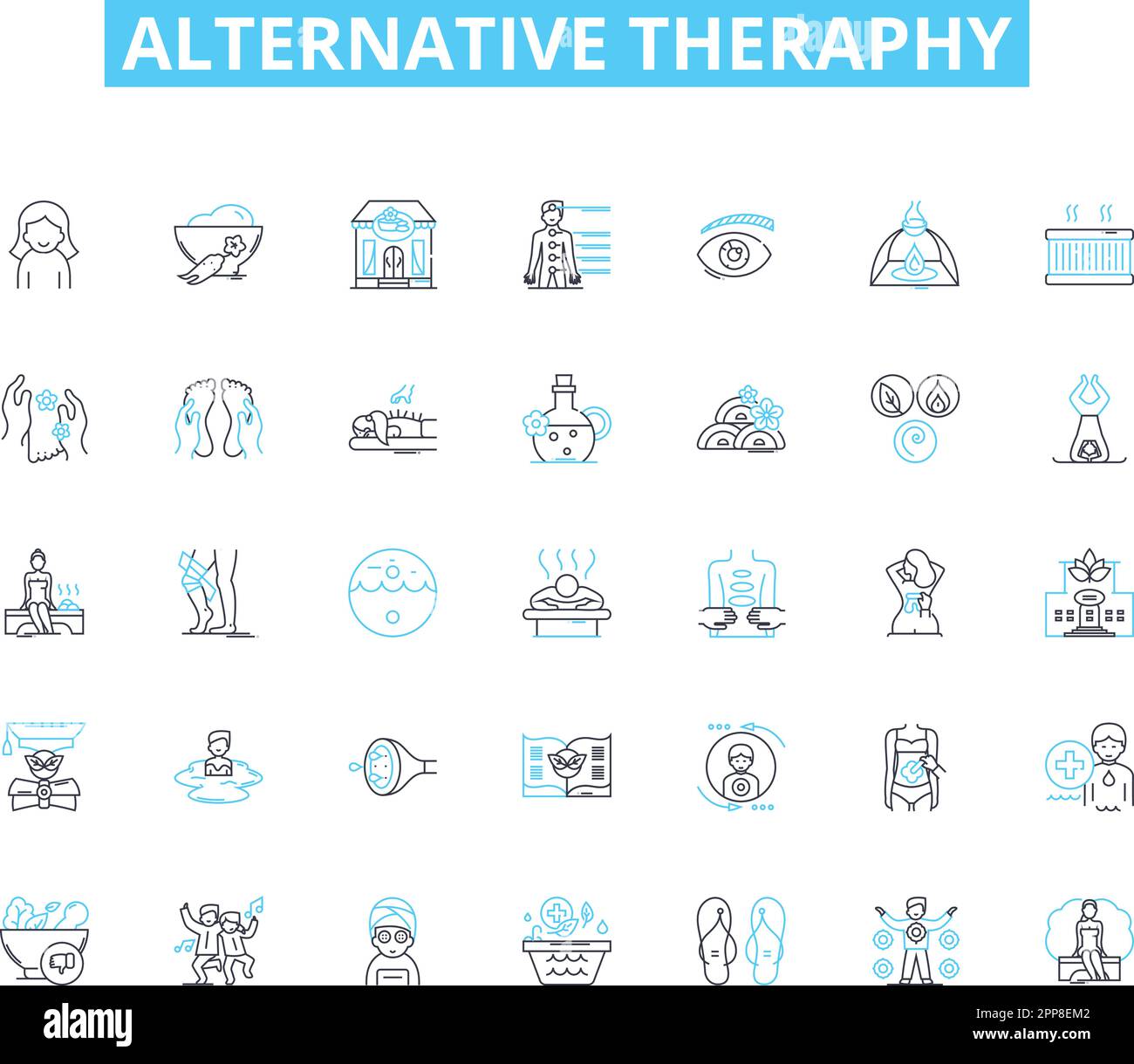Alternative theraphy linear icons set. Acupuncture, Aromatherapy ...