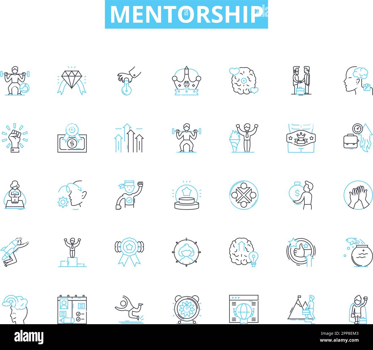 Mentorship linear icons set. guidance, support, coaching, inspiration ...