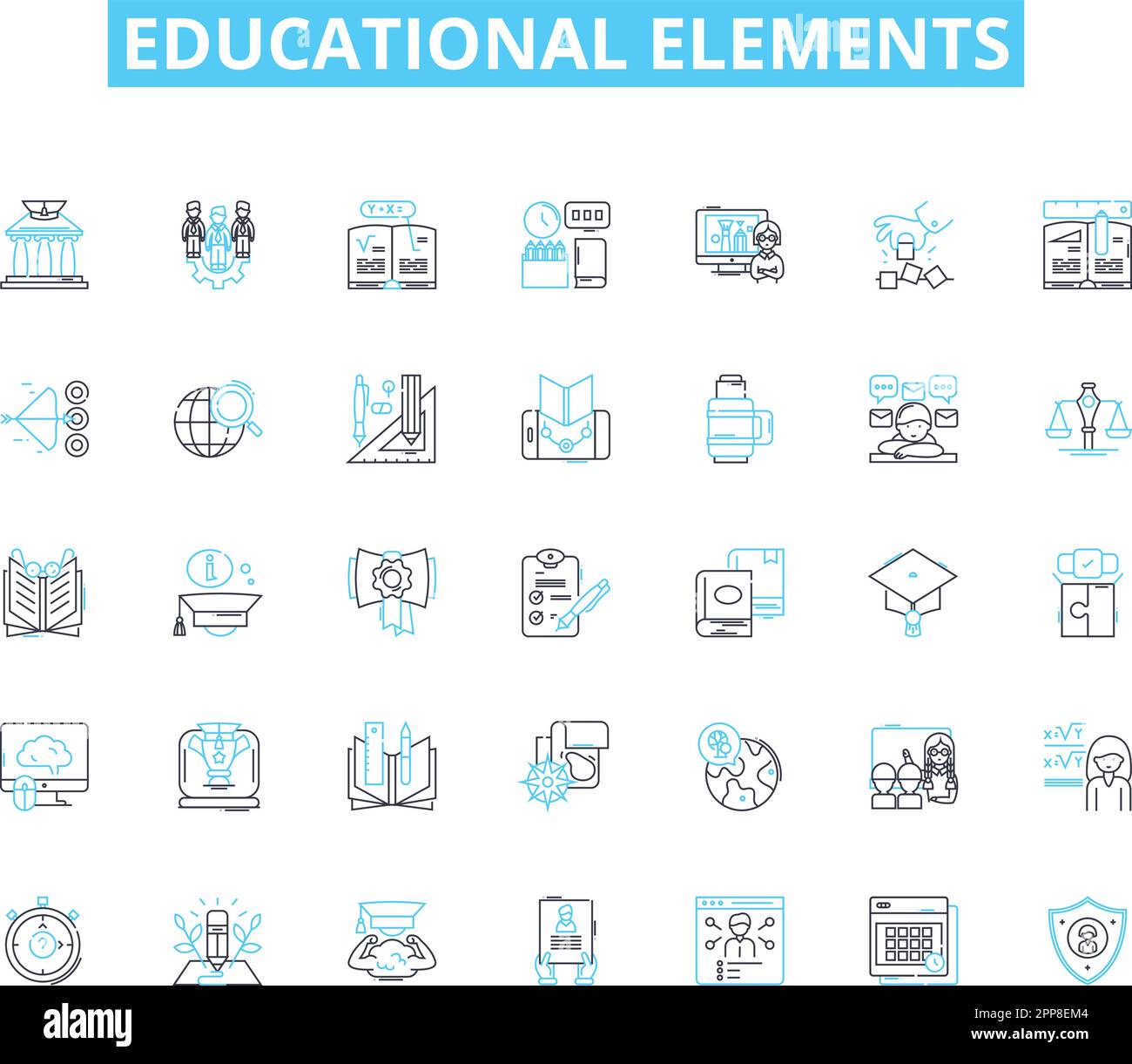 Educational Elements Linear Icons Set Curriculum Lesson Plans