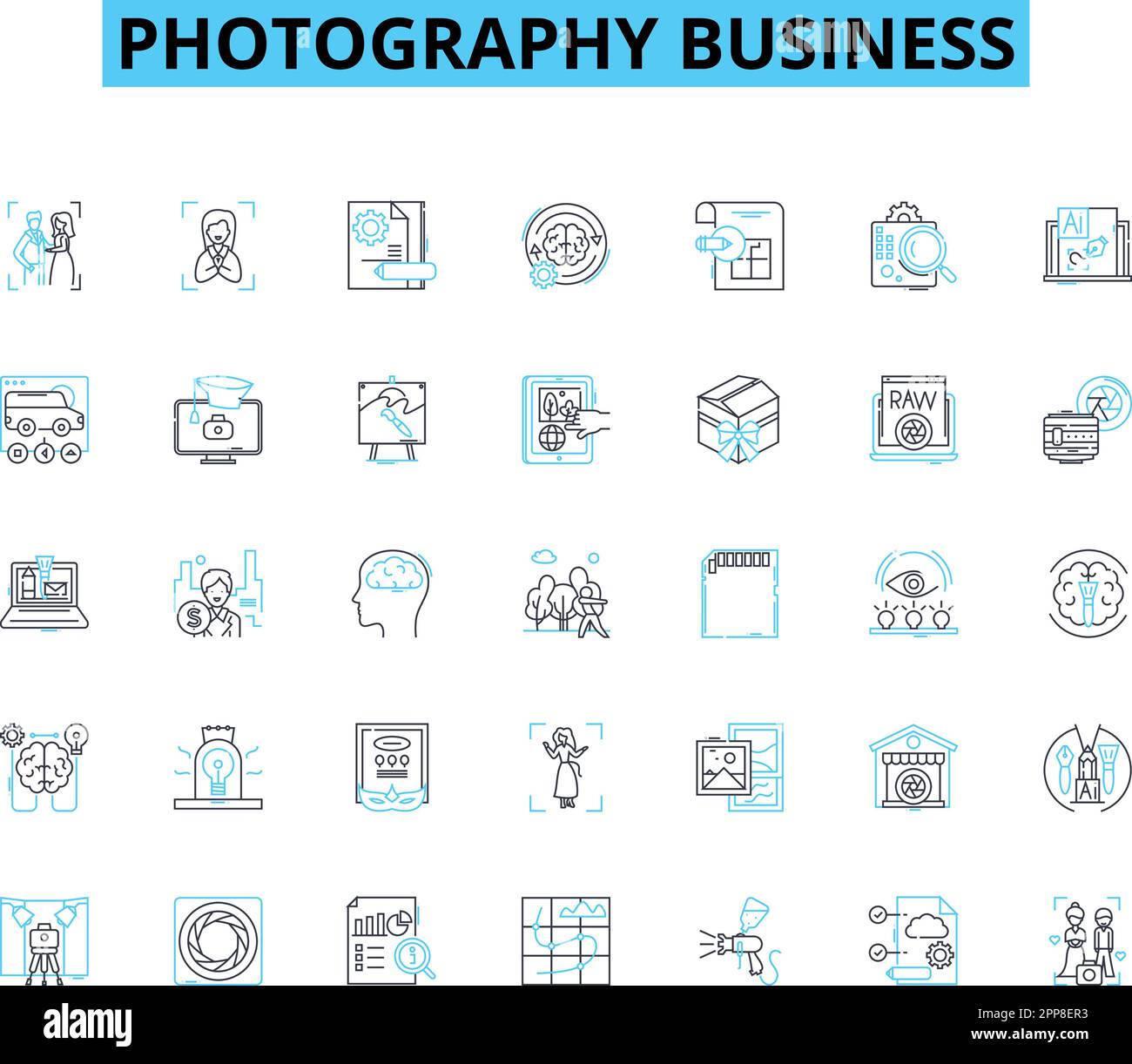 photography business linear icons set. lens, aperture, shutter, flash ...