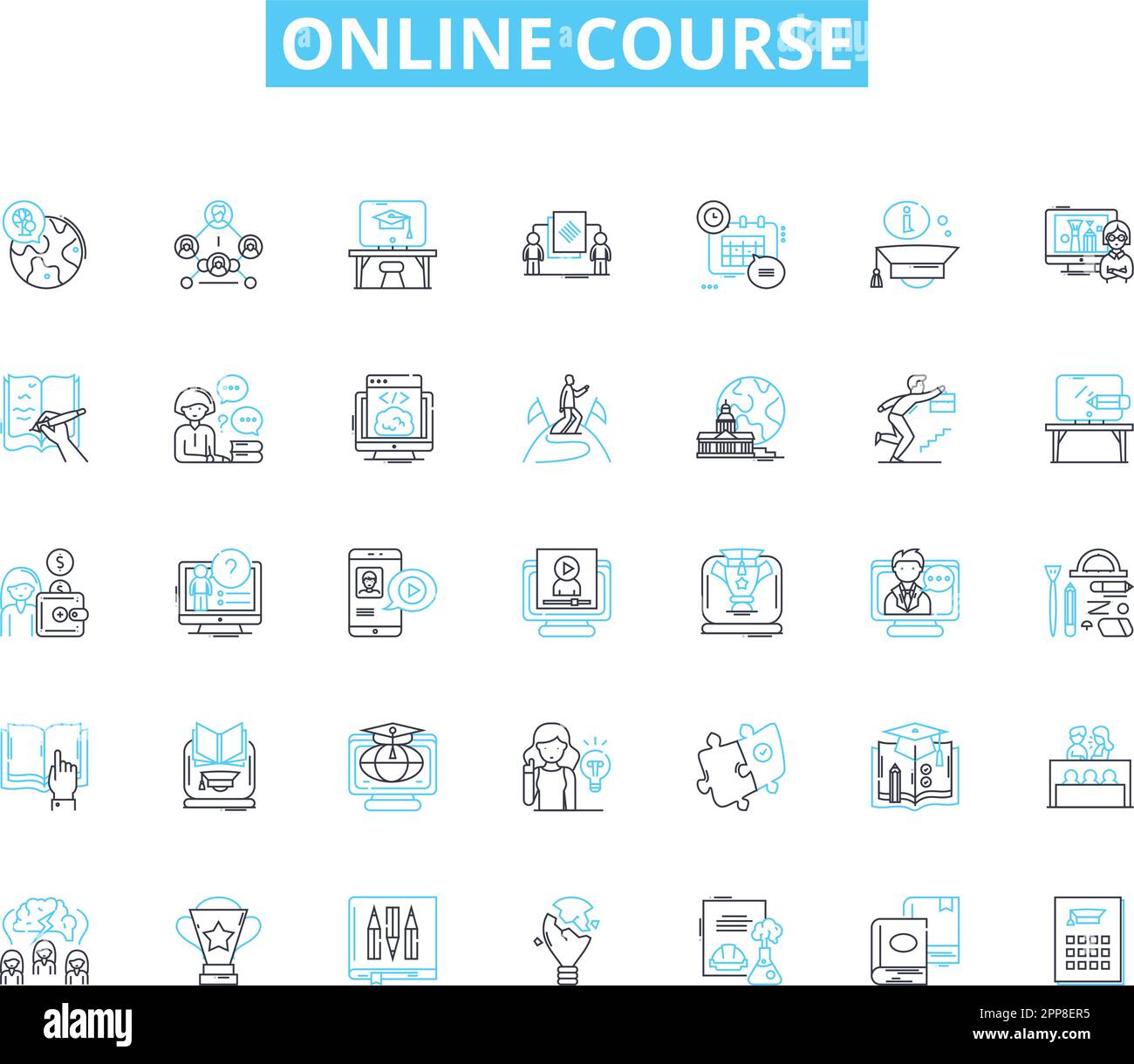 Online Course linear icons set. E-learning, Webinars, Certification ...