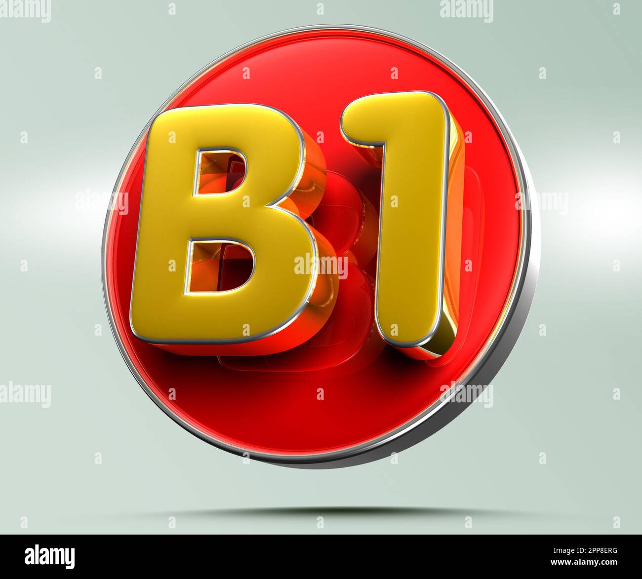 B1 gold on red circle 3D illustration on light gray background have ...