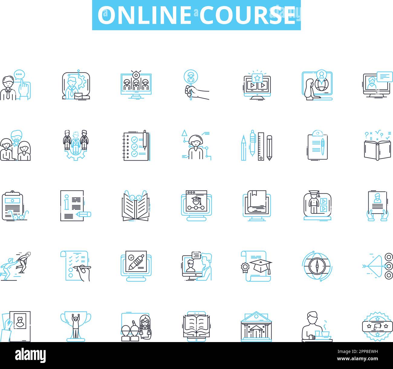 Online Course linear icons set. E-learning, Webinars, Certification ...
