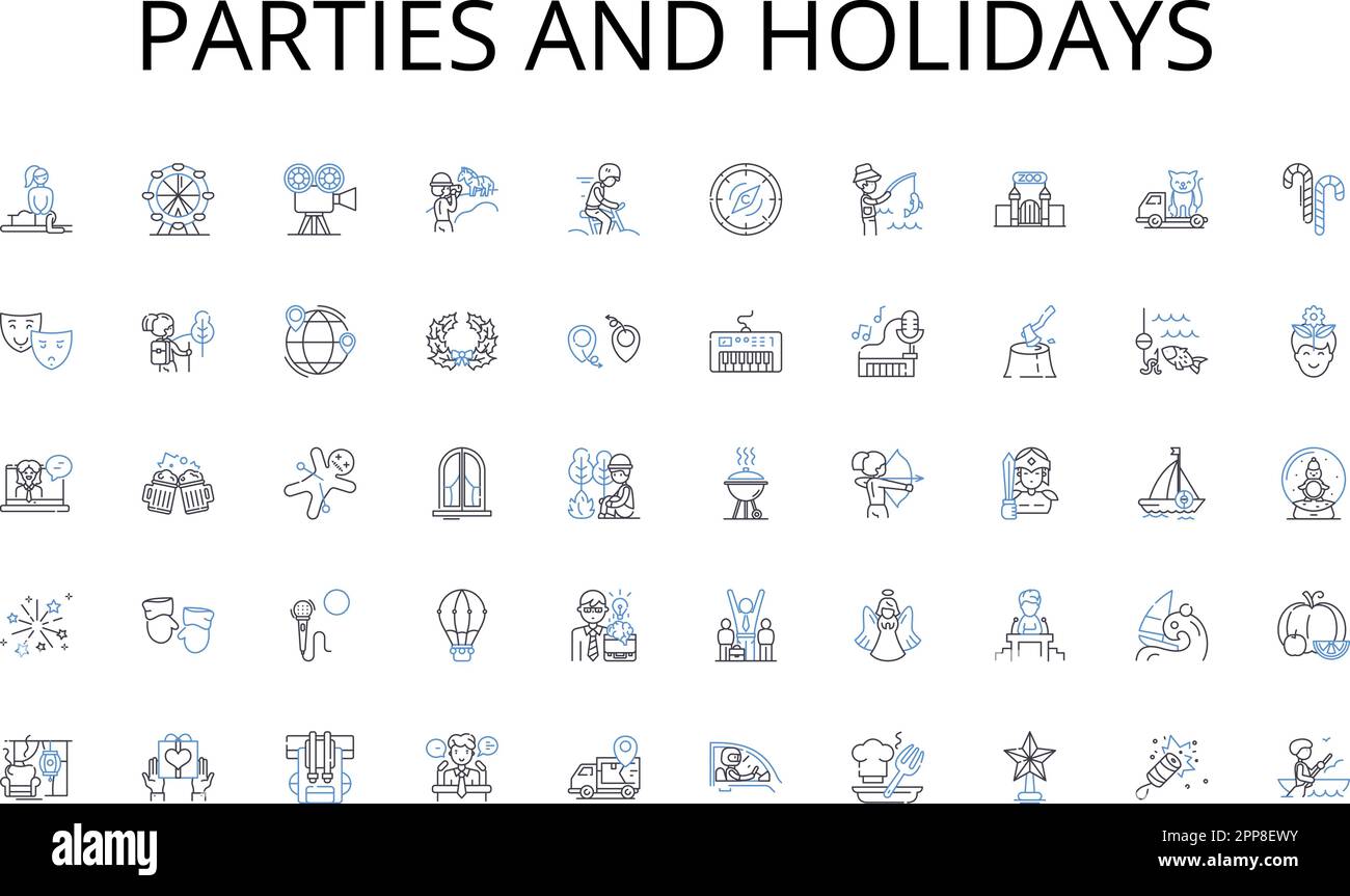 Parties and holidays line icons collection. Adventure, Package ...