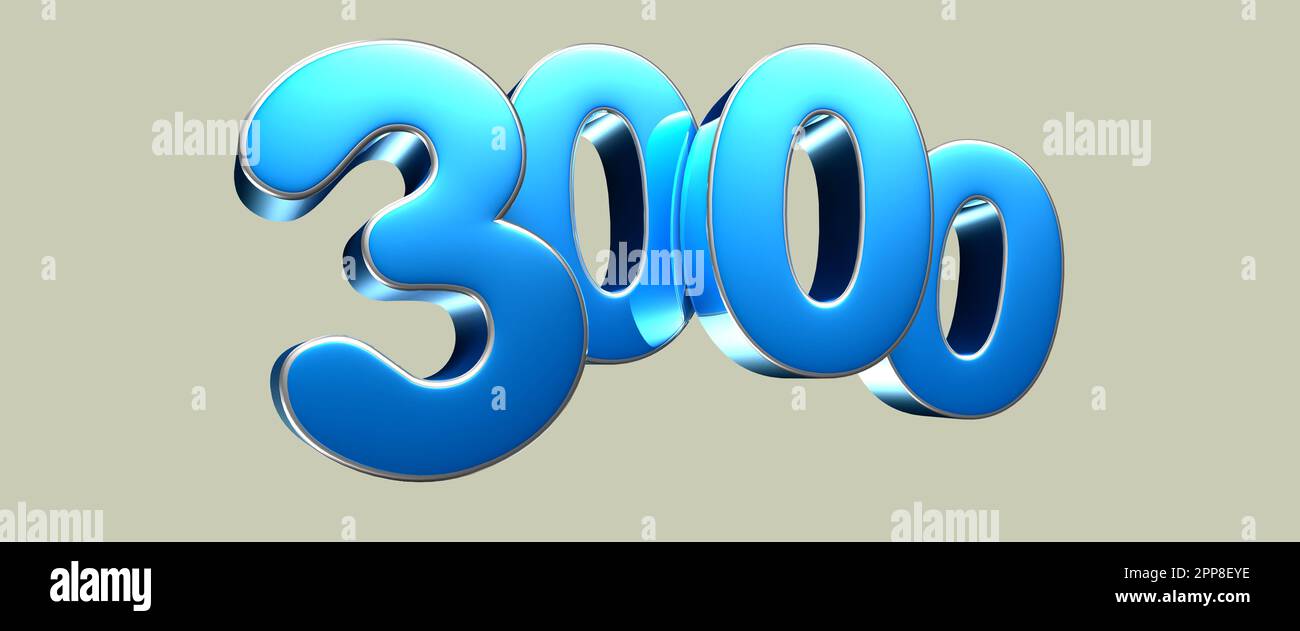 Number 3000 turquoise 3D illustration on light gray background have ...