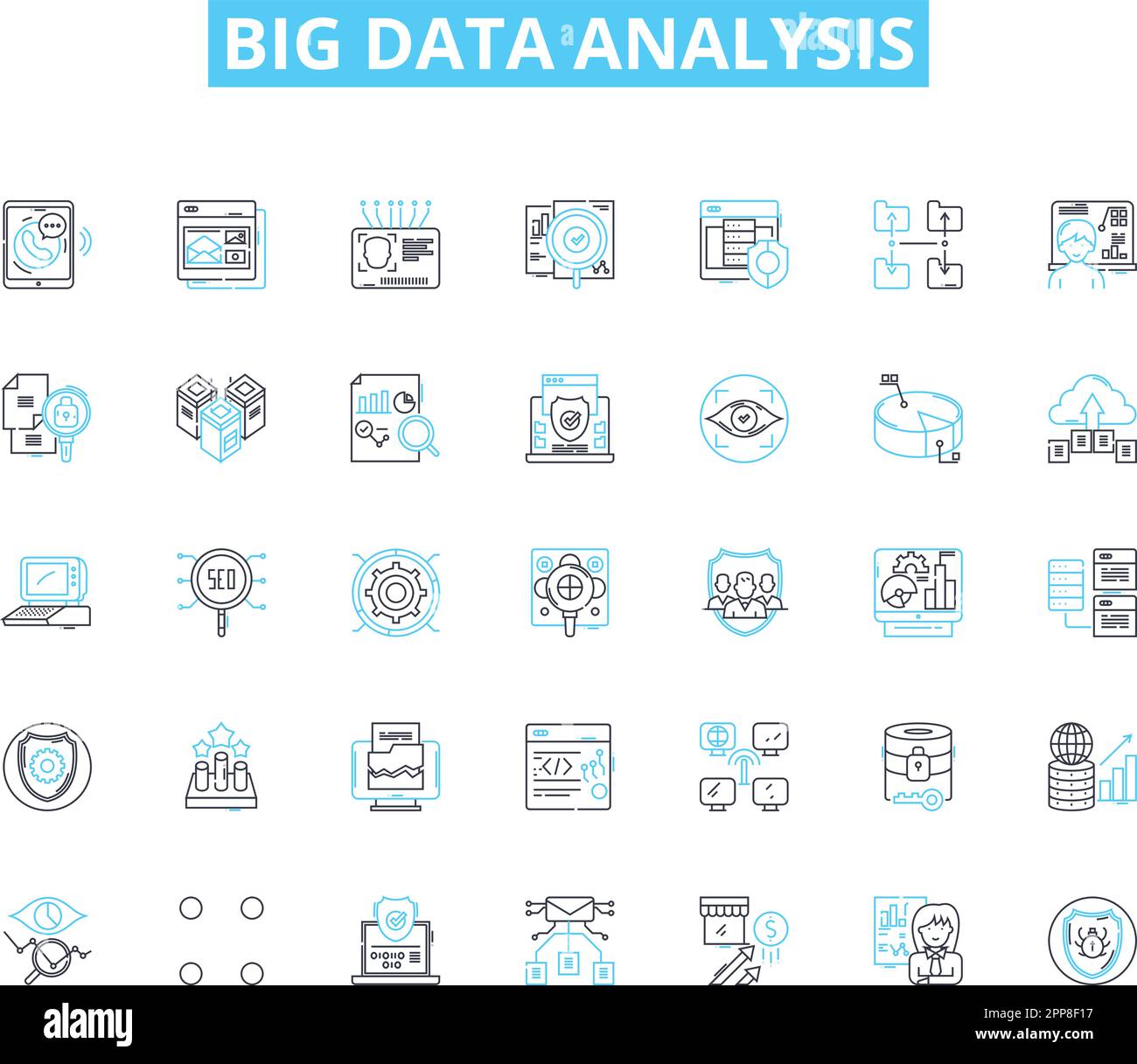 Big Data Analysis Linear Icons Set Analytics Algorithms Clustering Correlations Decision