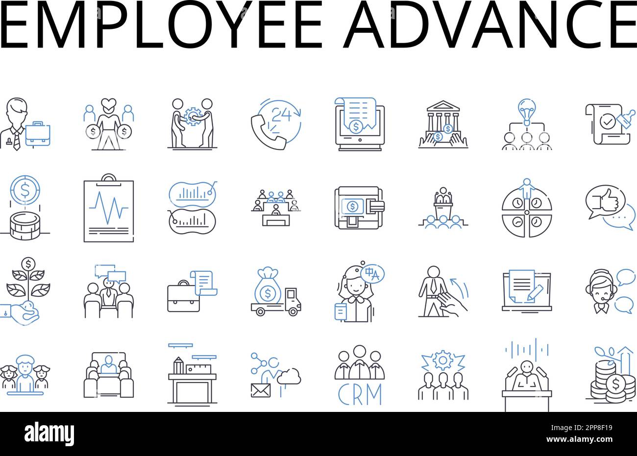 Employee advance line icons collection. Staff growth, Worker development, Personnel improvement ...