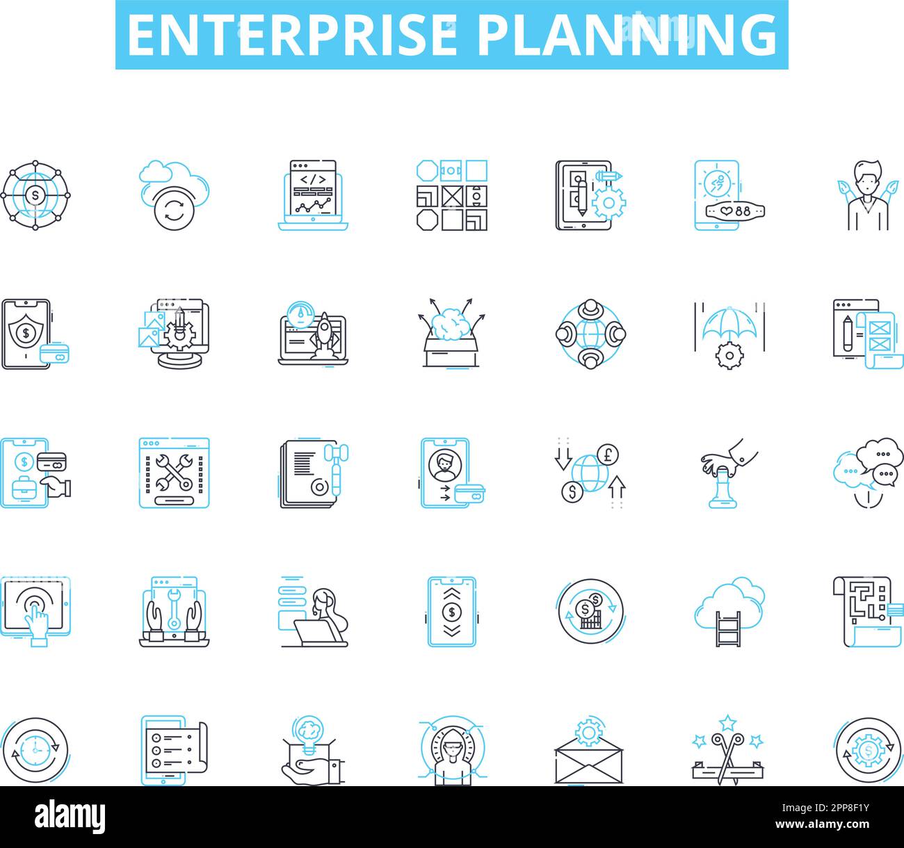 Enterprise Planning Linear Icons Set Strategy Budgeting Forecasting Analysis Optimization