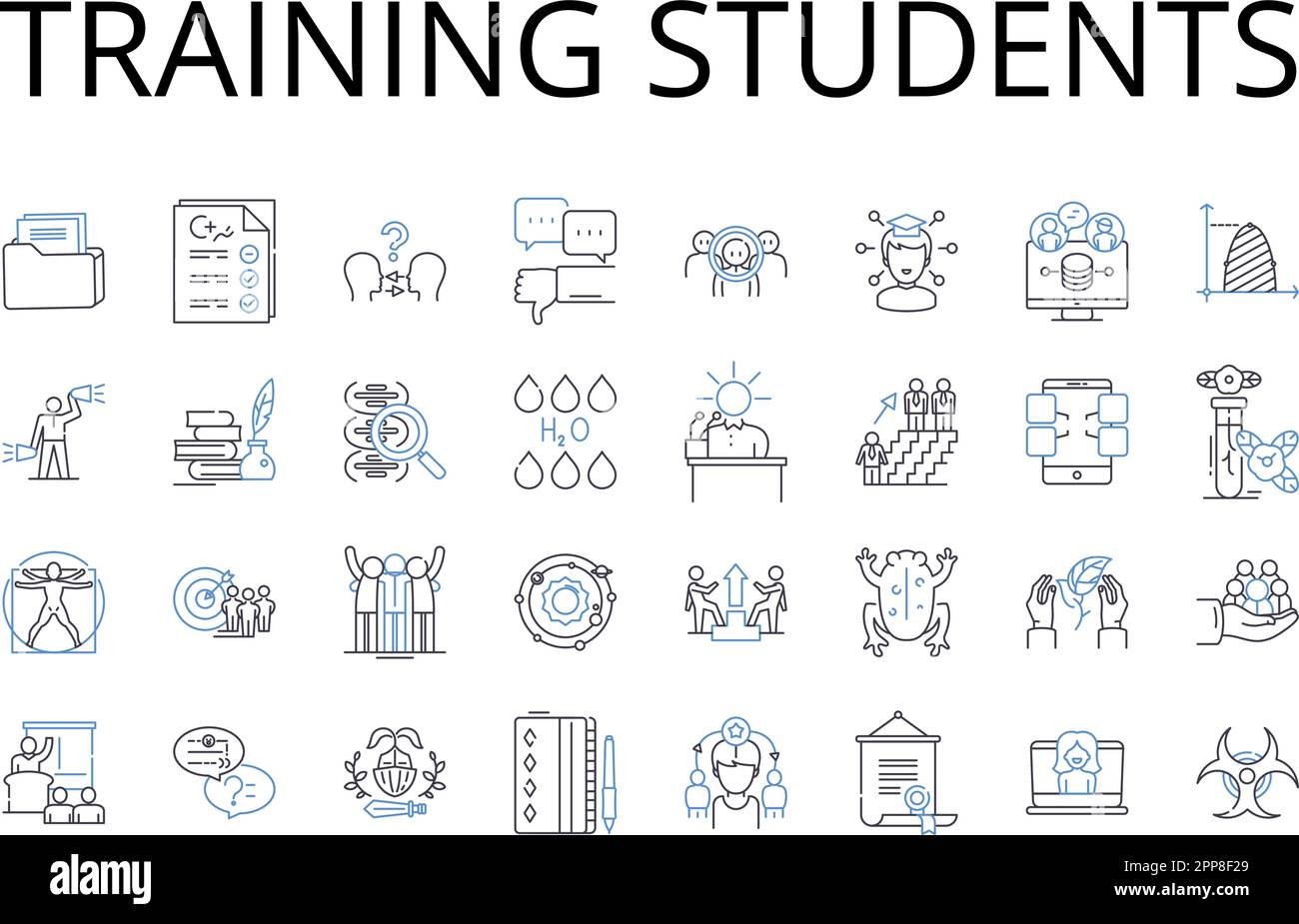 Training students line icons collection. Educating individuals ...