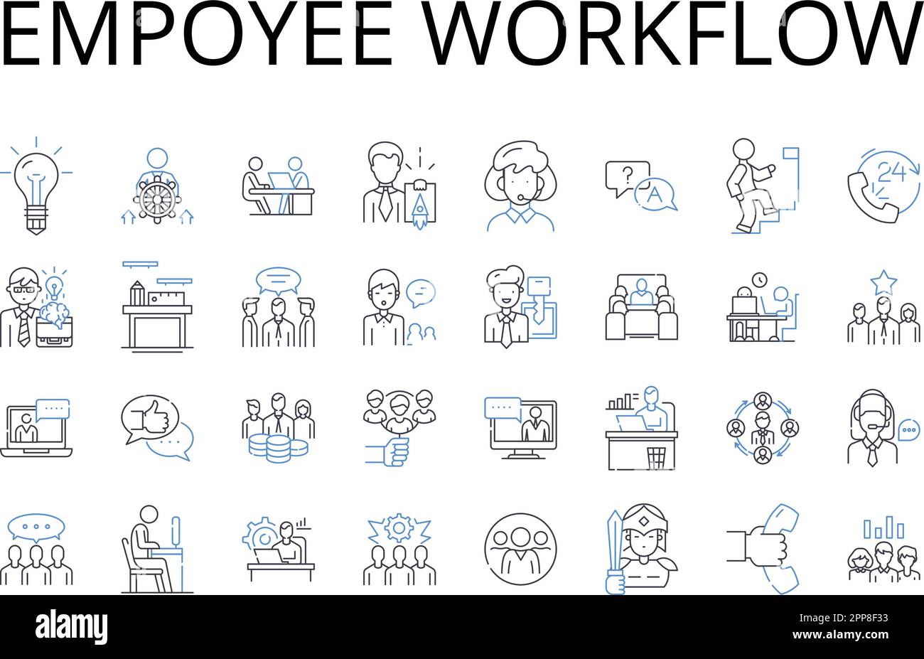 Empoyee workflow line icons collection. Staff process, Personnel sequence, Worker system, Labor ...