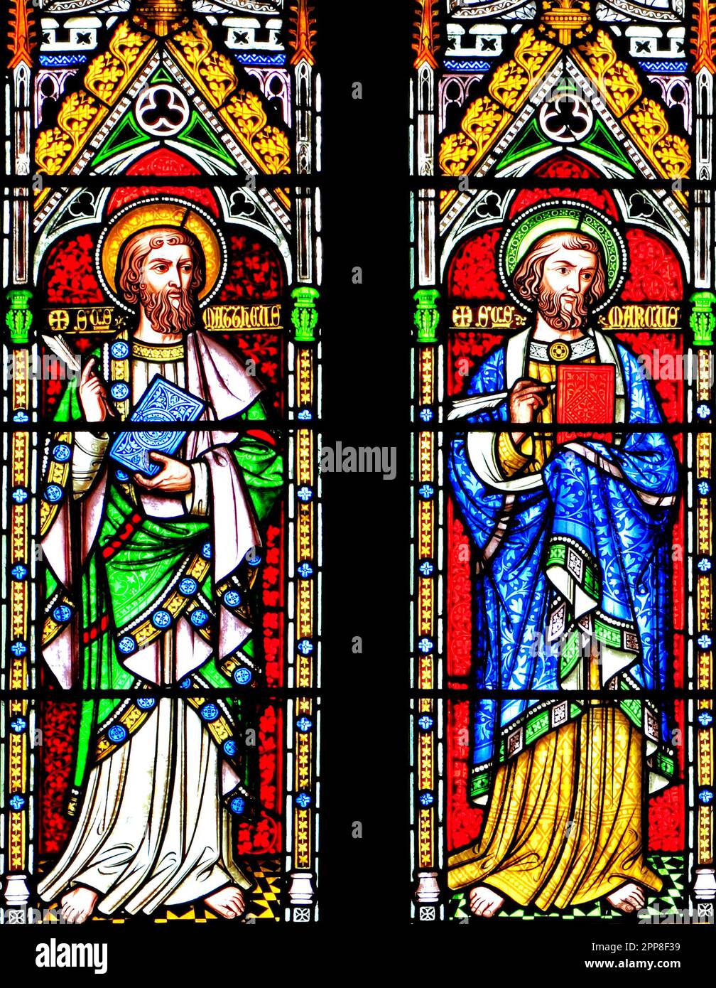 St. Matthew, St. Mark, stained glass window, by William Wailes, 1853 ...