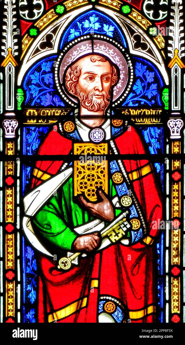 St. Peter, with keys to Heaven, Stained glass window ,by William Wailes ...