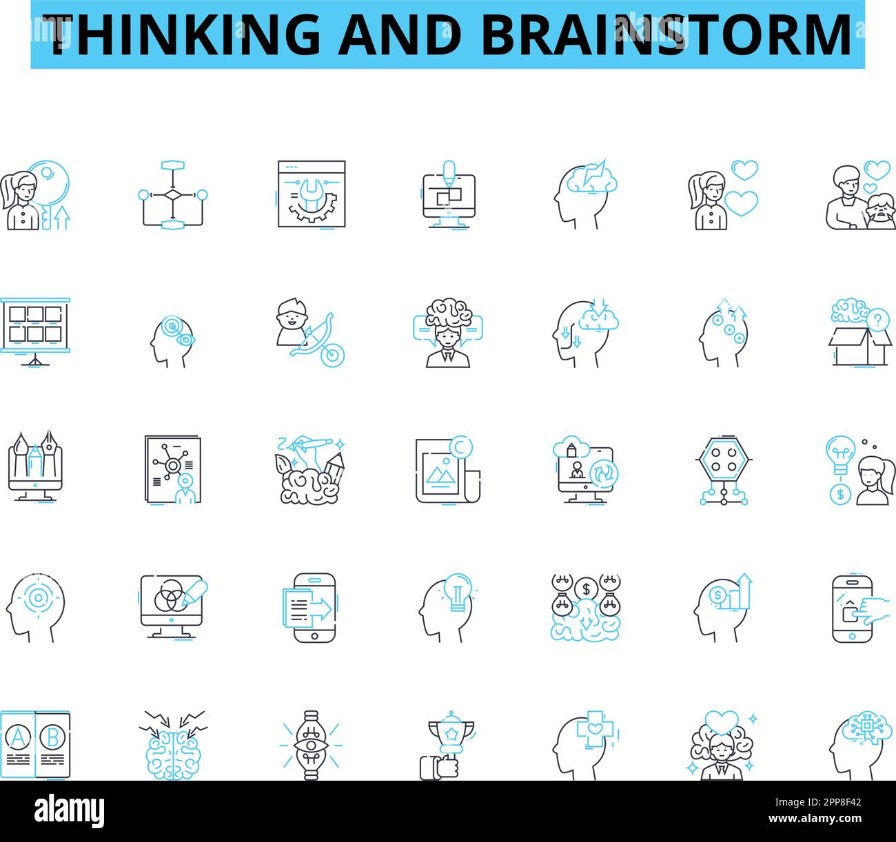 Thinking and brainstorm linear icons set. Divergent, Analytical ...