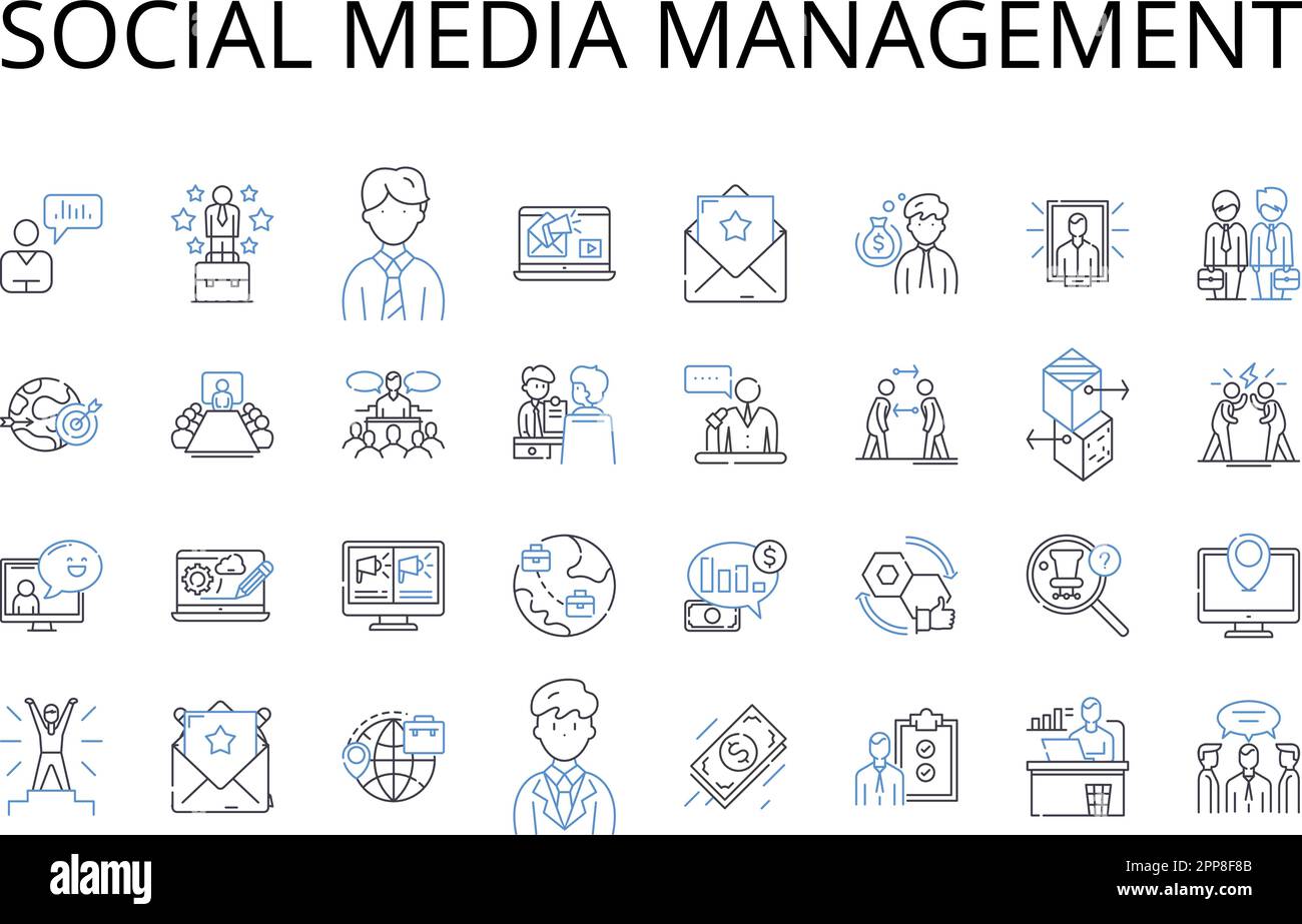 Social media management line icons collection. Content creation, Brand ...