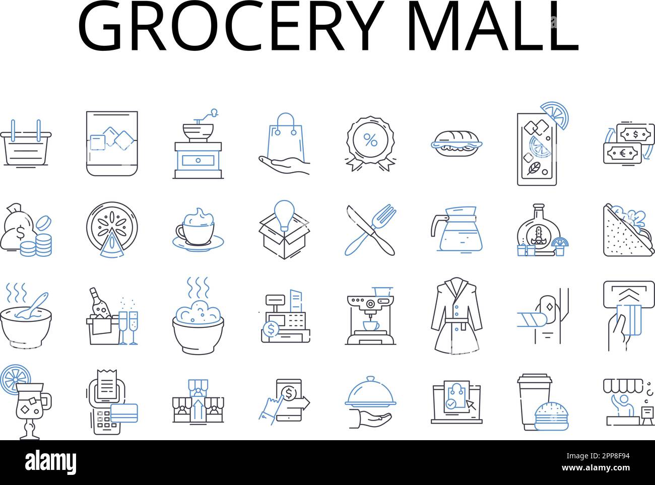 Grocery mall line icons collection. Supermarket, Grocery store, Convenience store, Market ...