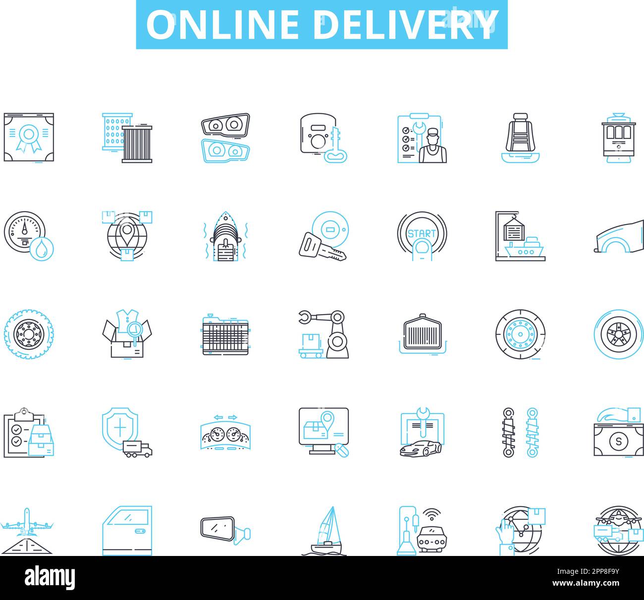 Online Delivery linear icons set. Convenience, Speed, Efficiency ...