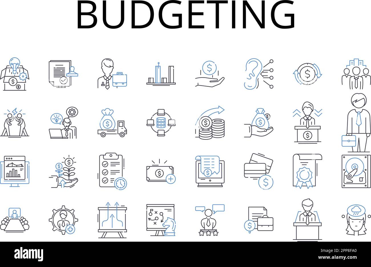 Budgeting line icons collection. Accounting, Financing, Saving ...