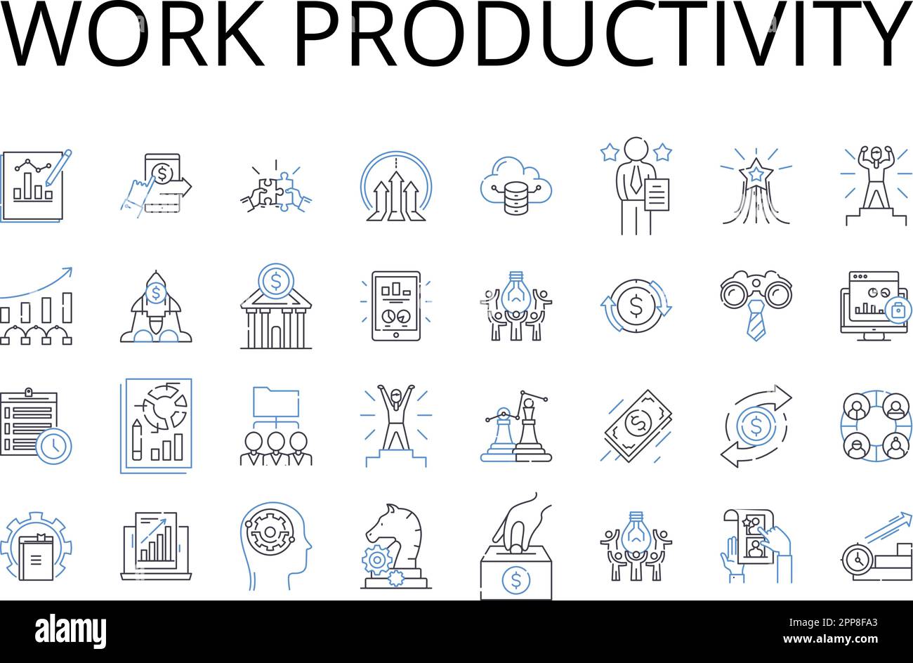 Work Productivity Line Icons Collection Time Management Job Efficiency Task Completion