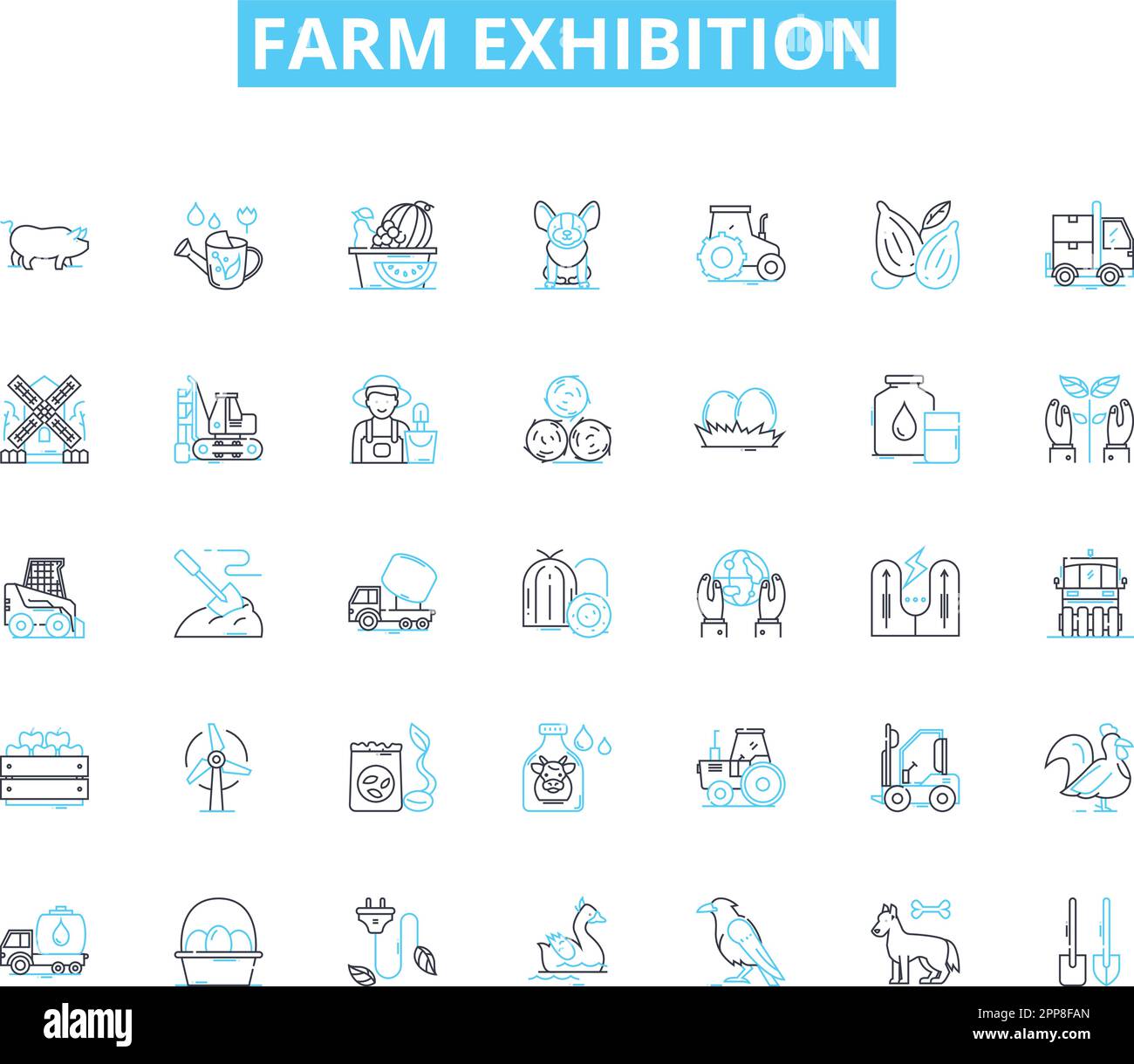 Farm exhibition linear icons set. Agriculture, Cattle, Farming ...