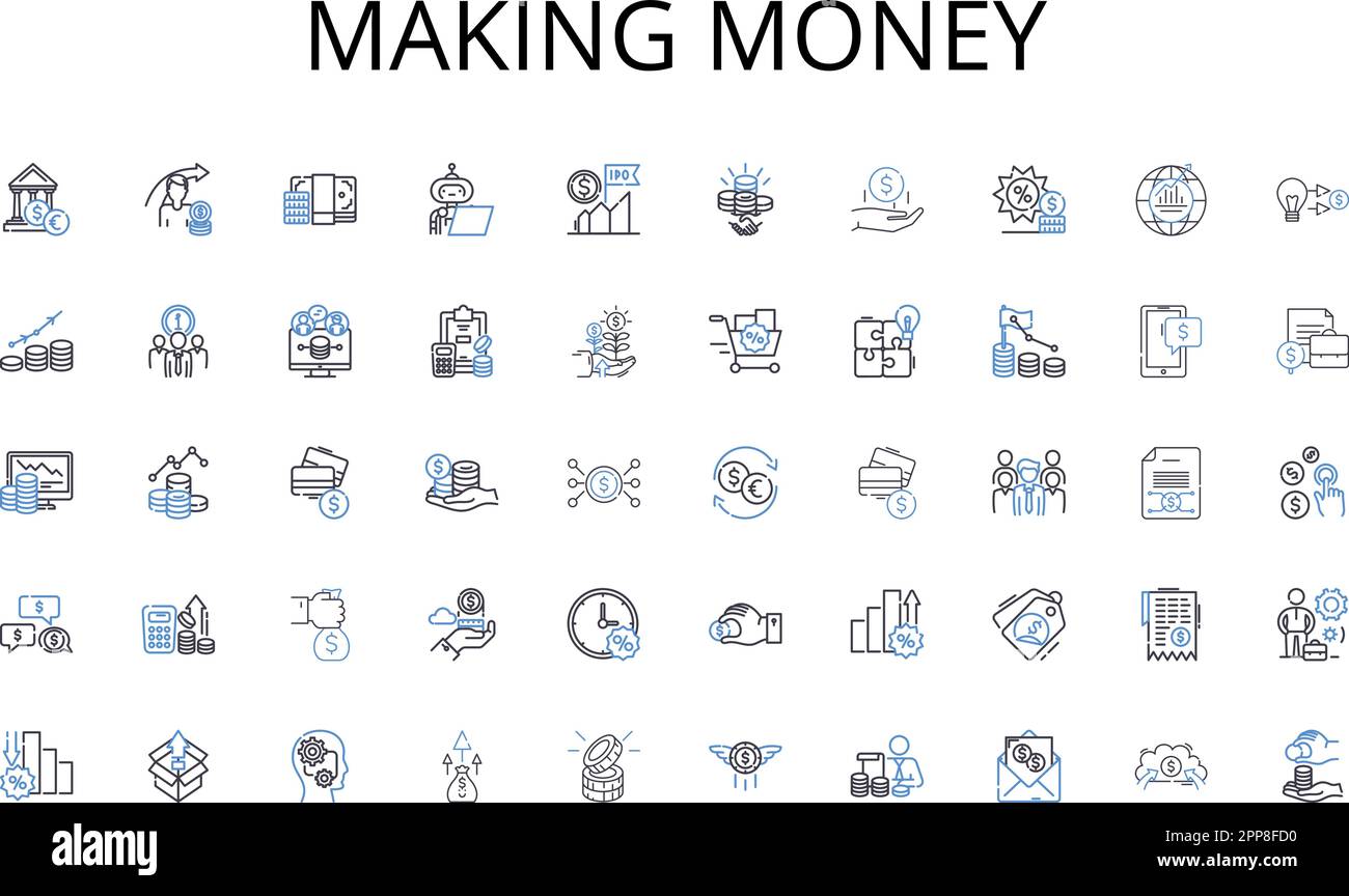 Making money line icons collection. Strategy, Analysis, Research ...