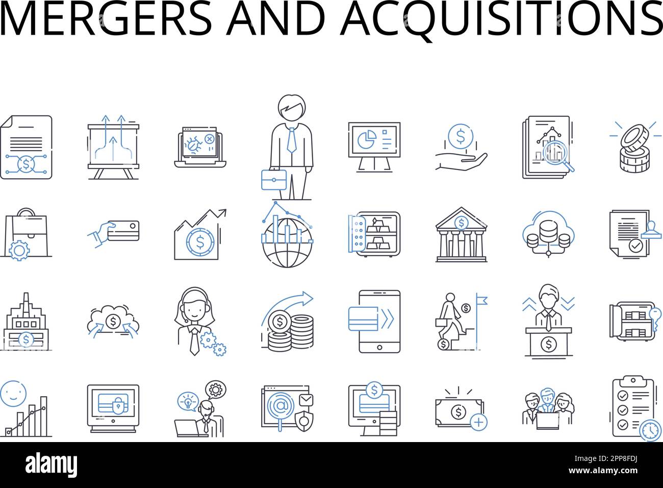 Mergers And Acquisitions Line Icons Collection Consolidation