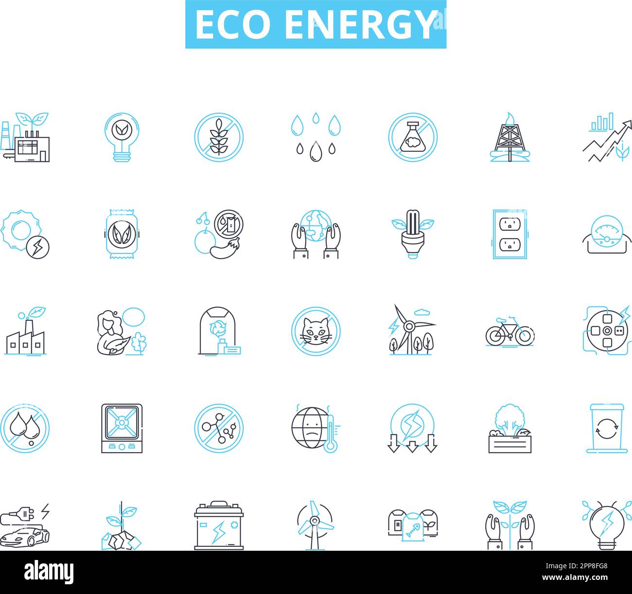 Eco energy linear icons set. Solar, Wind, Hydro, Geothermal, Biomass ...