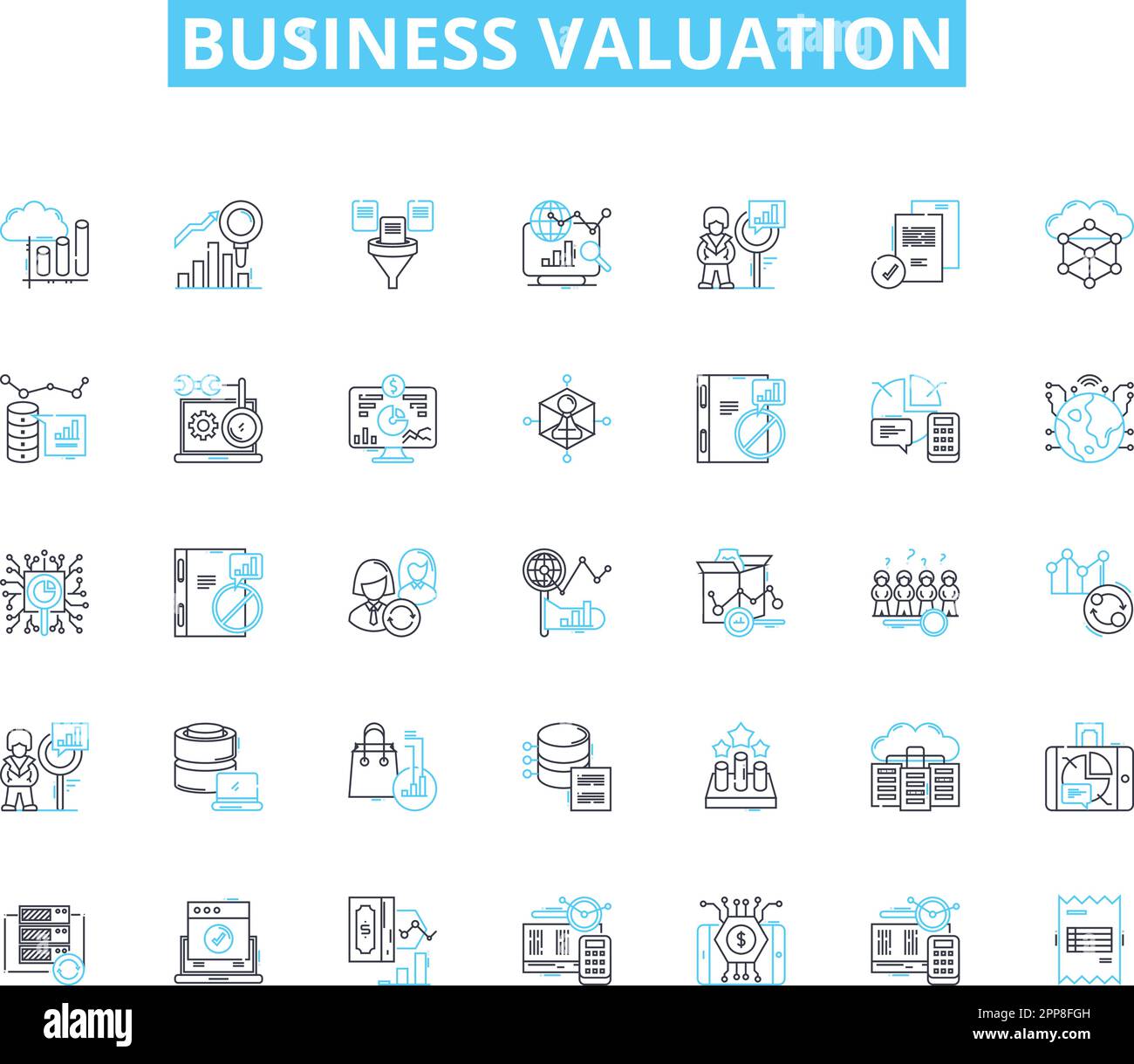 Business valuation linear icons set. Appraisal, Valuation, Equity ...