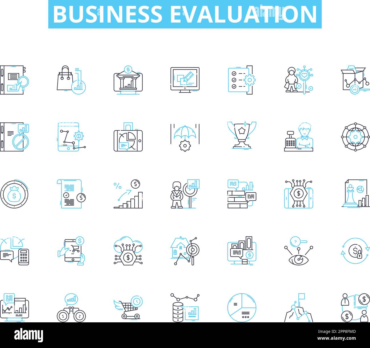 Business evaluation linear icons set. Analysis, Appraisal, Assessment ... Business evaluation linear icons set. Analysis, Appraisal, Assessment ...