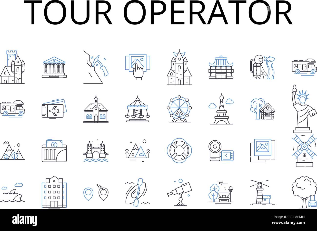 Tour operator line icons collection. Travel agency, Vacation planner ...