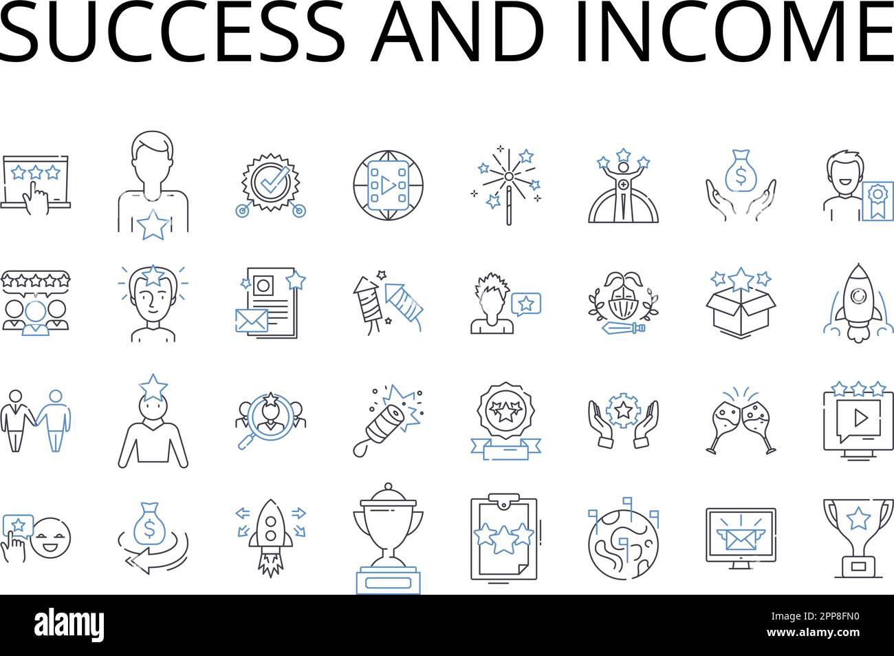 Success and income line icons collection. Prosperity, Accomplishment ...