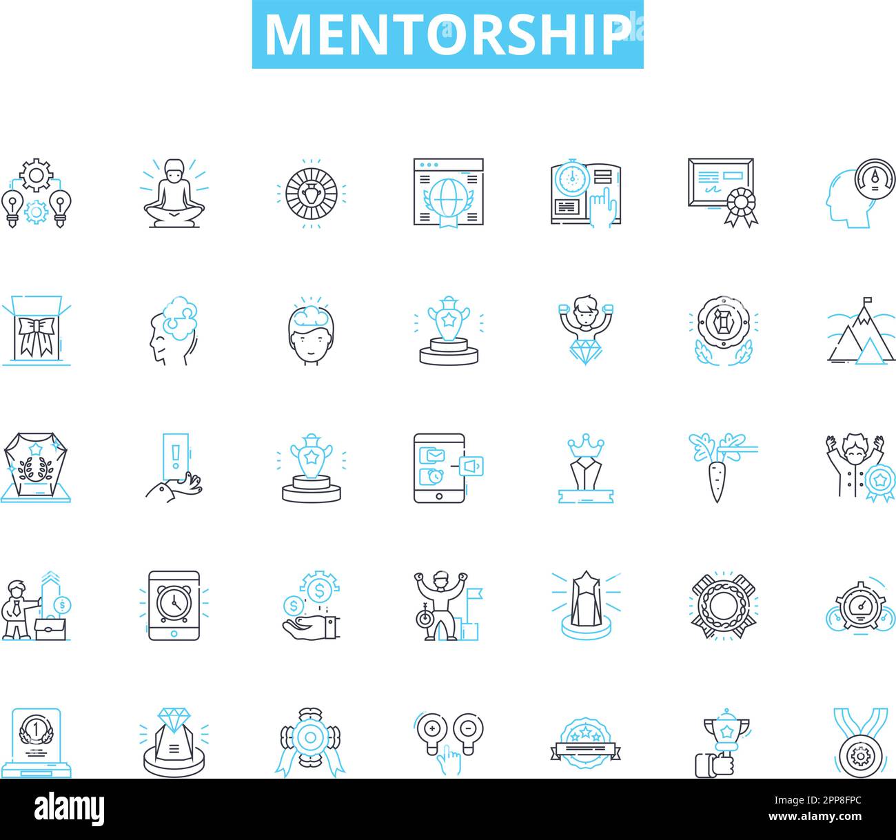 Mentorship linear icons set. guidance, support, coaching, inspiration ...