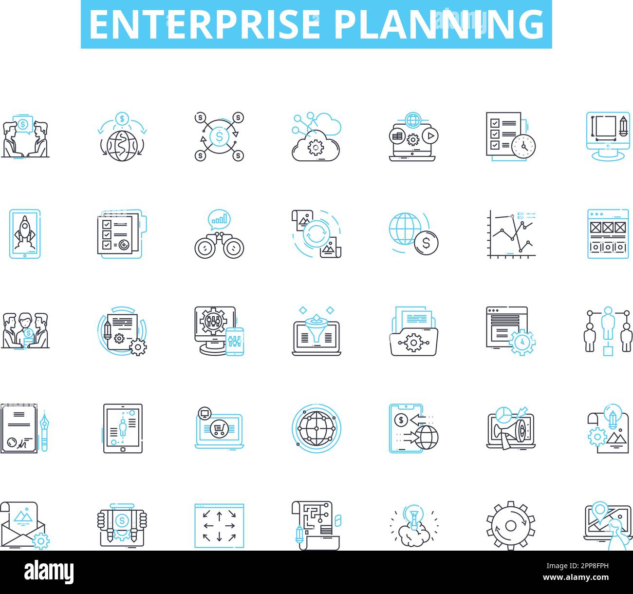 Enterprise Planning Linear Icons Set Strategy Budgeting Forecasting Analysis Optimization