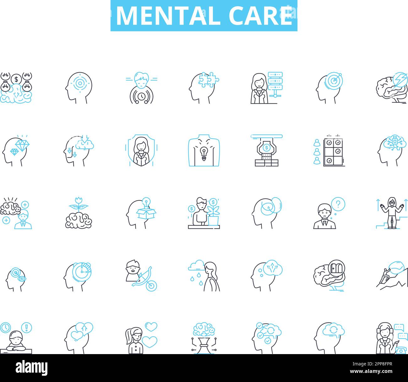 Mental care linear icons set. Therapy, Counseling, Compassion, Self ...