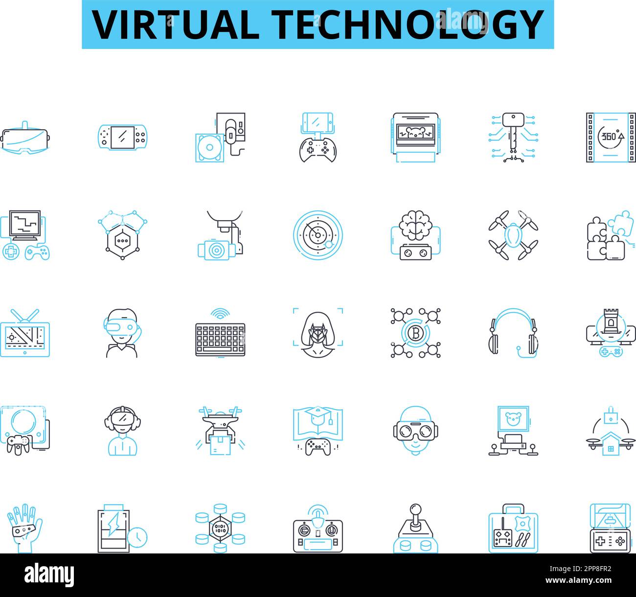 Virtual Technology Linear Icons Set Immersive Digital Augmented Cyber Virtuality Simulated