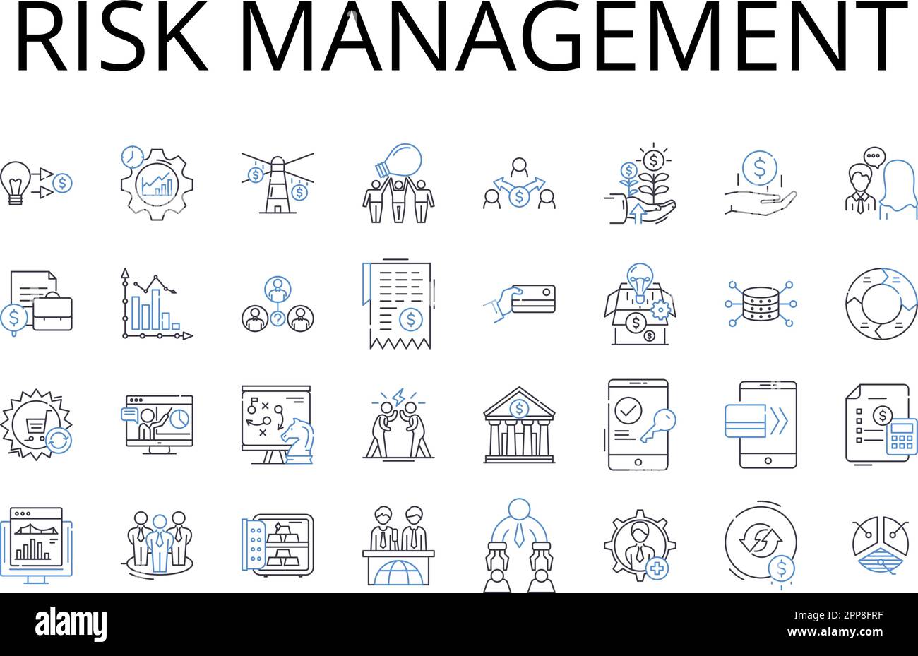 Risk management line icons collection. Time management, Project management, Process improvement ...