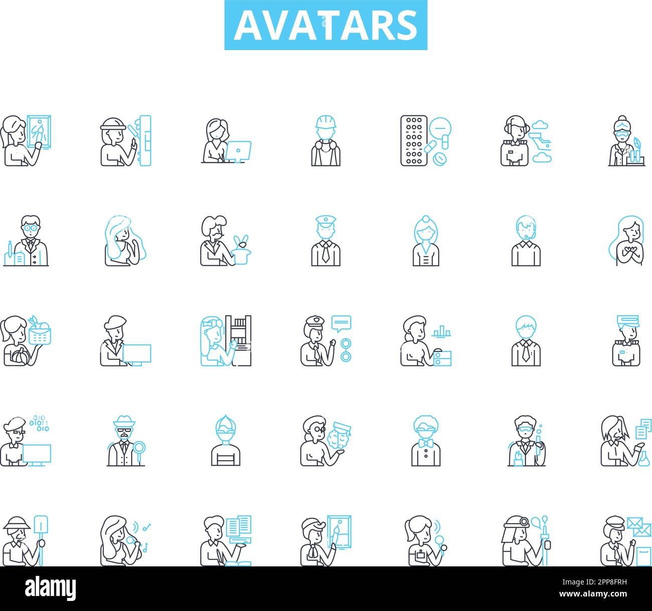 Avatars linear icons set. Virtual, Character, Online, Representation ...