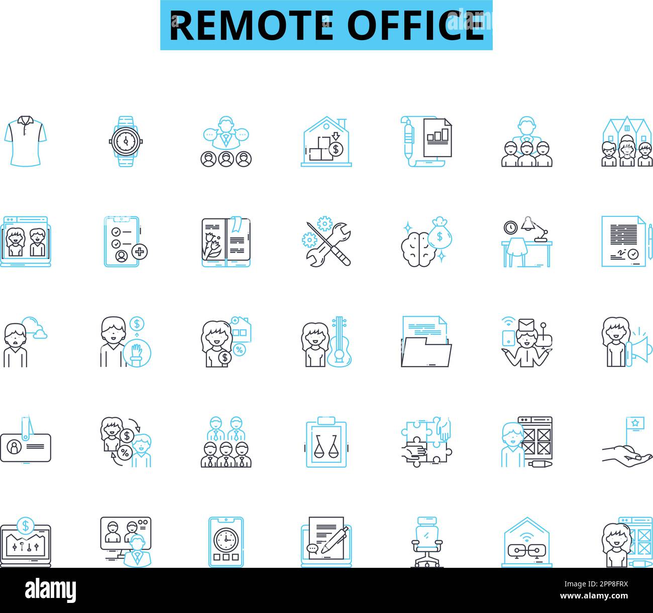 Remote Office Linear Icons Set Telecommuting Virtual Remote Digital