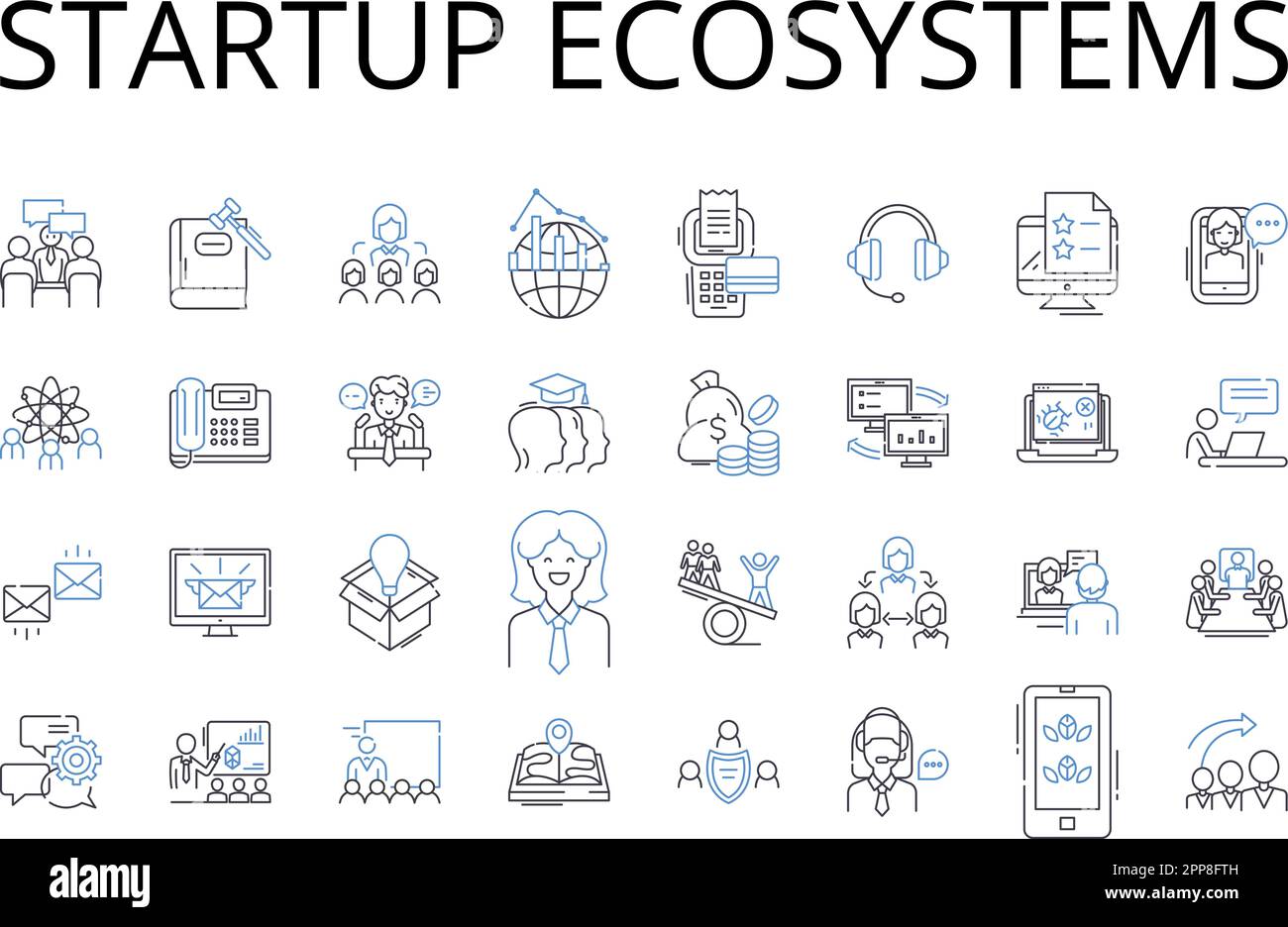 Startup Ecosystems outline icons collection. Business Nerks ...